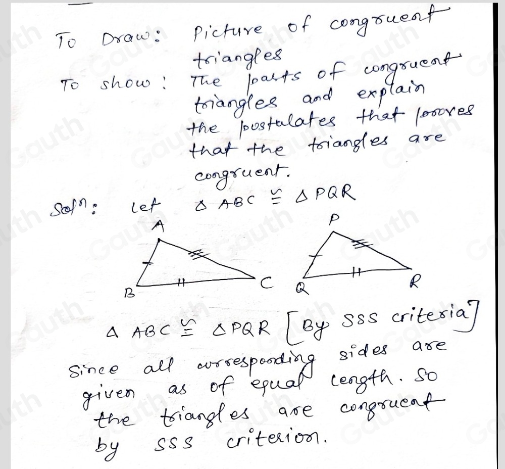 Solved: Draw or download a picture of congruent triangles. Label the ...