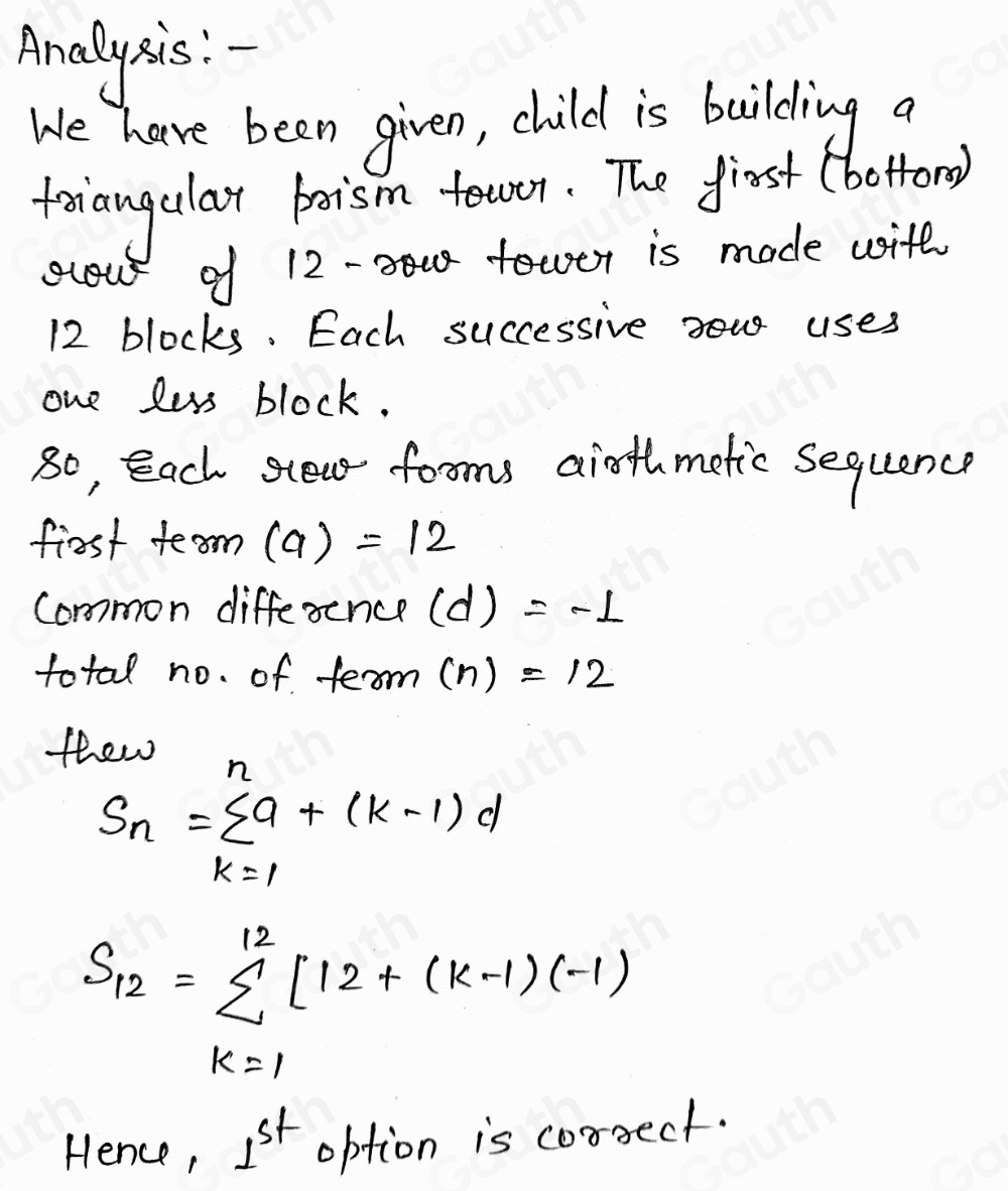 Solved: A child is building a triangular tower. The first (bottom) row ...