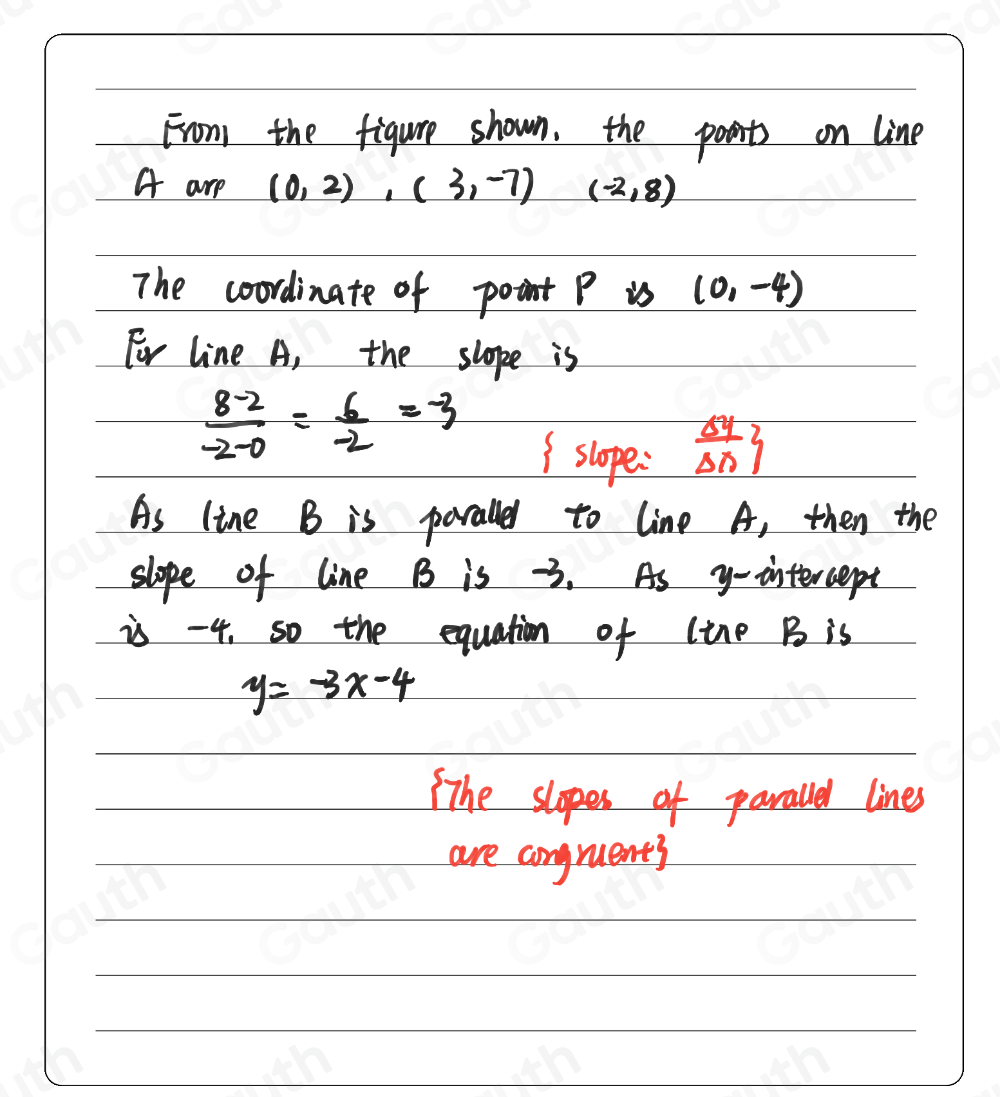 Solved: The graph below shows line A and point P. Line B is the straight line that is parallel ...