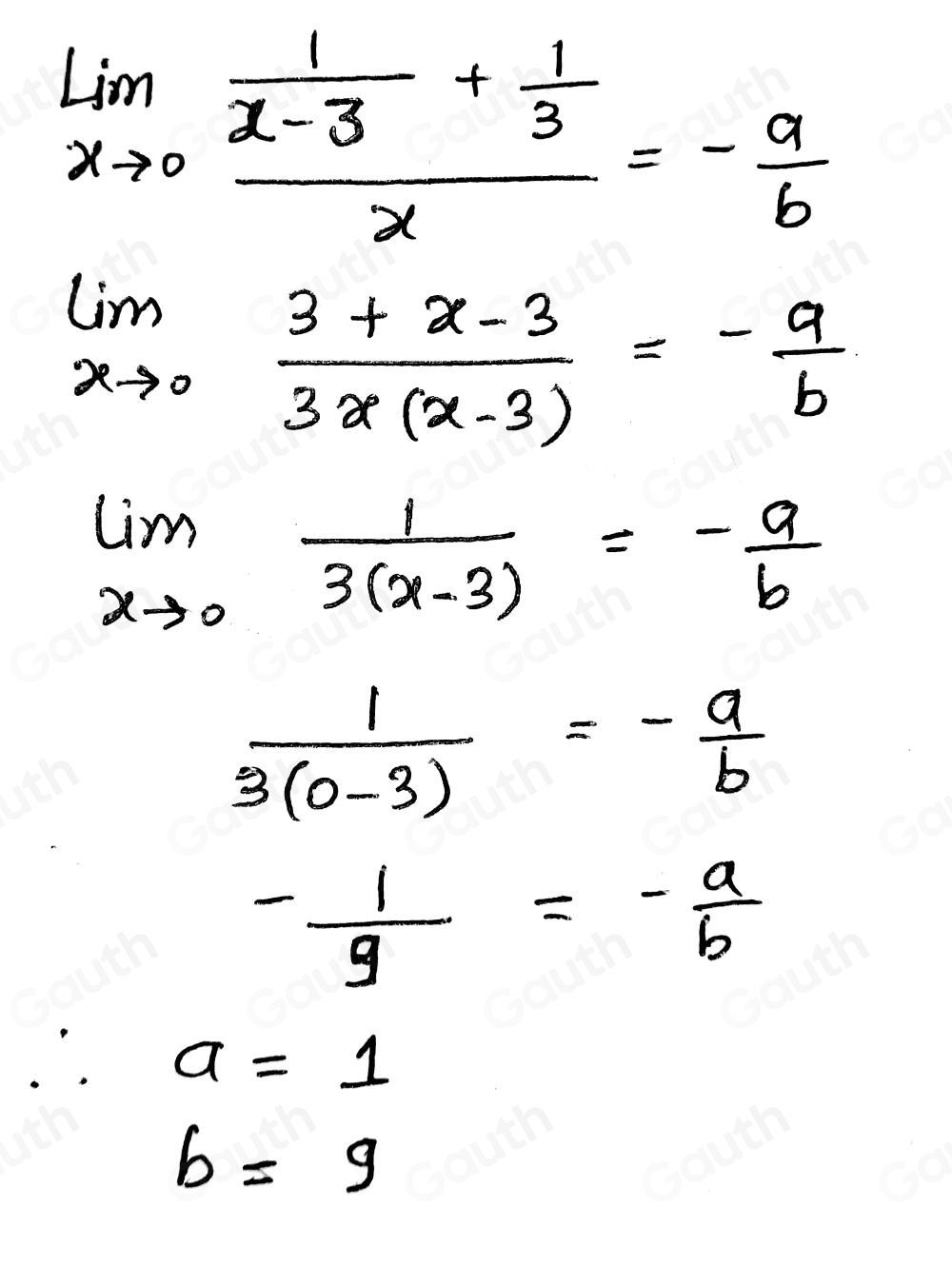 Solved: Use your analytical skills to evaluate the limit. limlimits _xto 0frac 1/x-3 + 1/3 x=- a ...